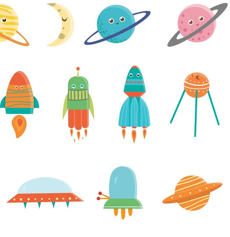 Space Clipart Set - Fun and Whimsical Space-themed Svgs - Instant ...