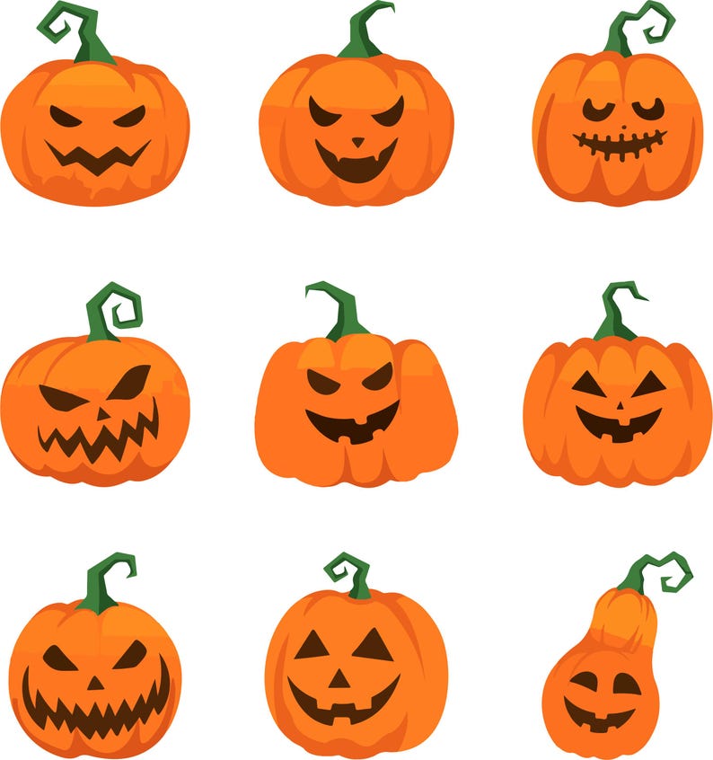 Jack-o’-lantern Clipart Set - Spooky & Fun Pumpkin Faces - Instant ...