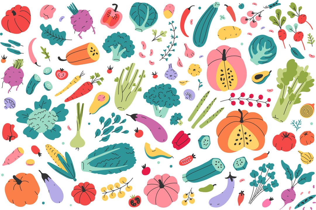 Vegetable Clipart Set - Hand-drawn Cartoon Vegetables - SVG File ...