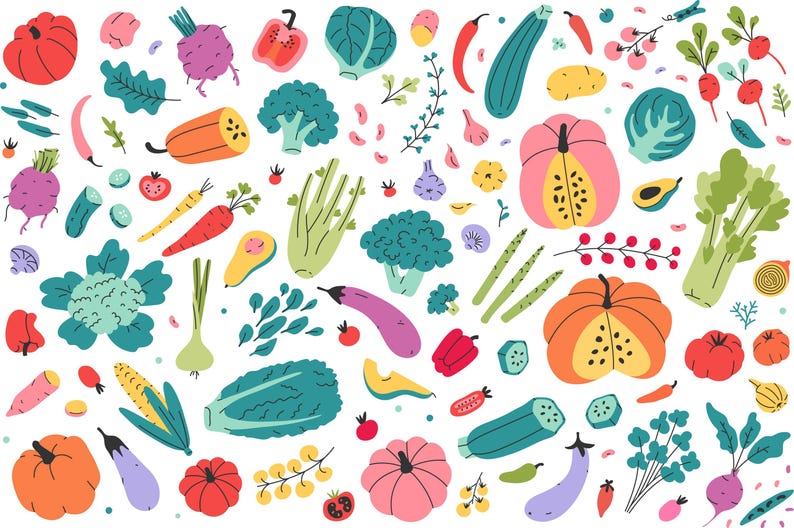 Vegetable Clipart Set - Hand-drawn Cartoon Vegetables - SVG File ...