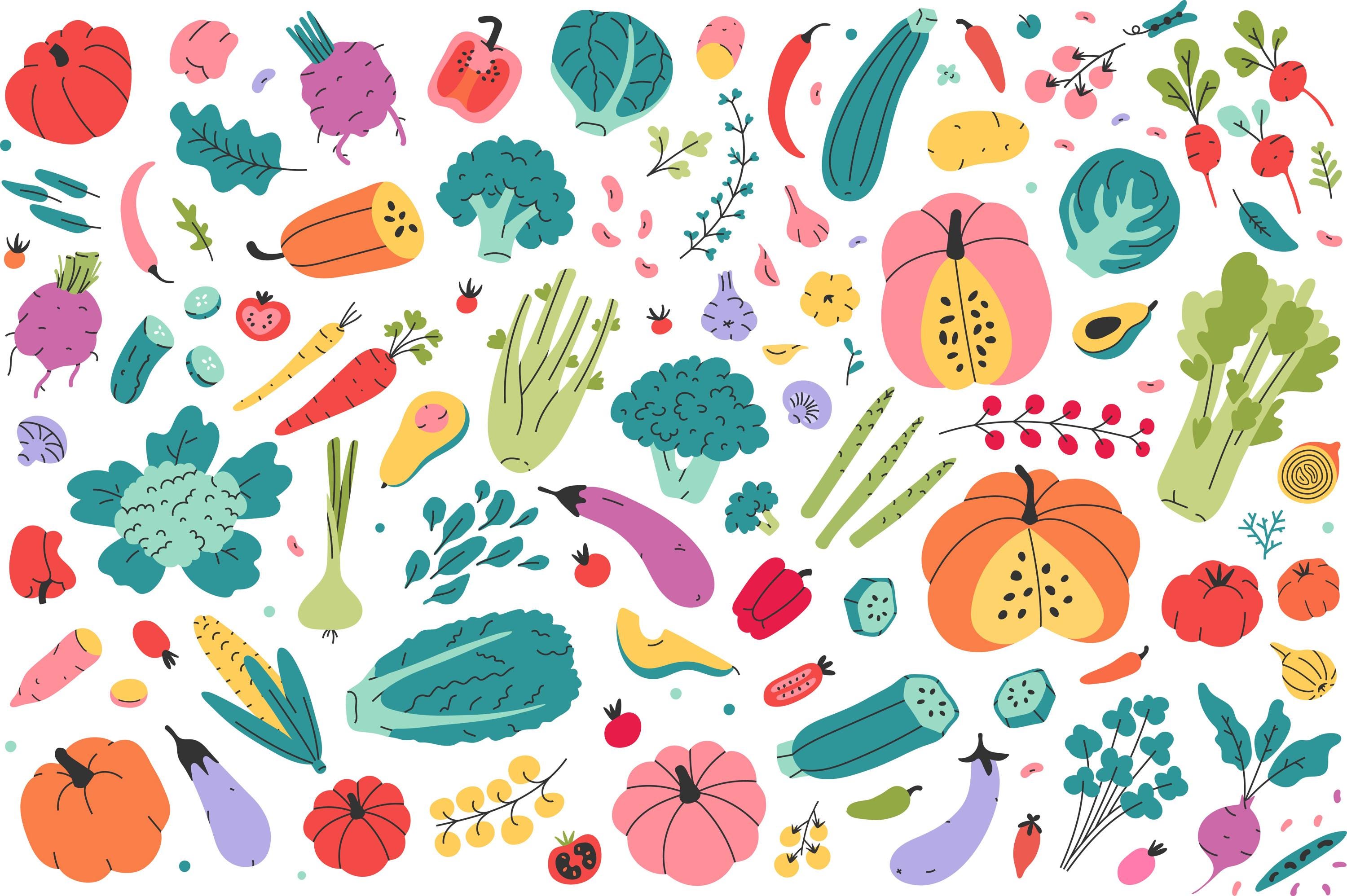Vegetable Clipart Set Hand-drawn Cartoon Vegetables SVG File Instant ...