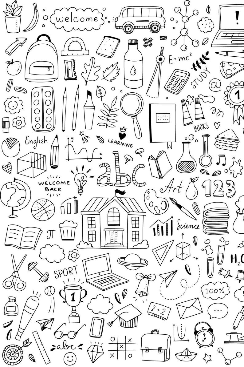 Doodle School Clipart Set - Fun and Educational Svgs - Instant Download ...