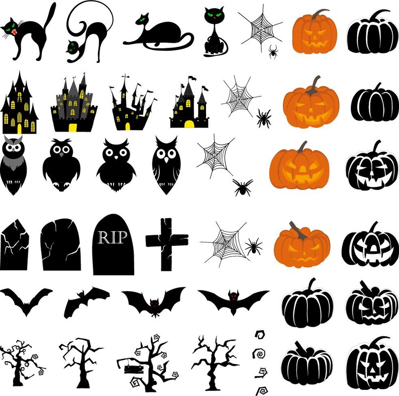 Halloween Clipart Set - Spooky Cats, Pumpkins, and Haunted Icons ...