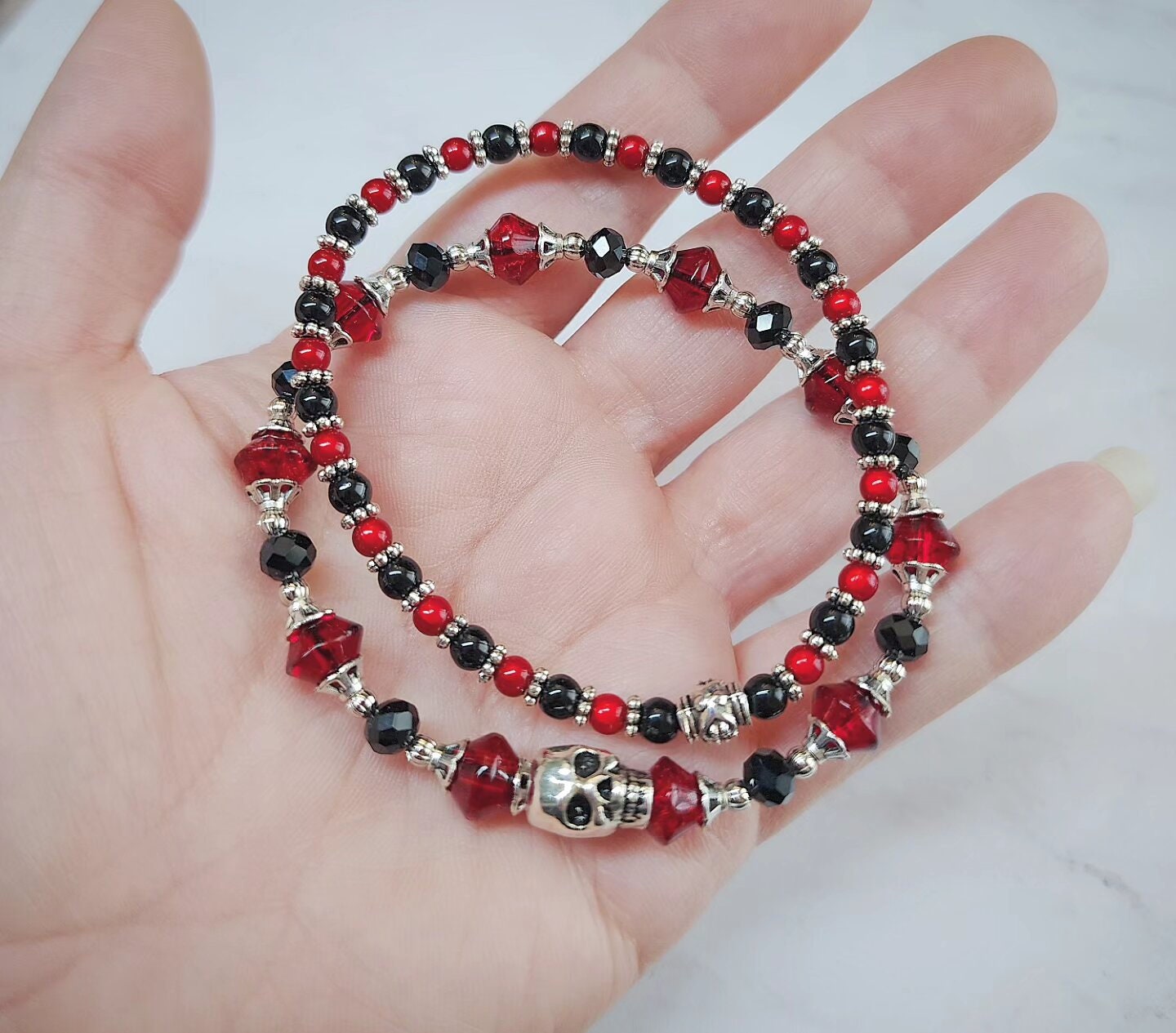 Spooky Skull Bracelet Set, Goth Jewelry, Vampire Jewelry, Gift for ...