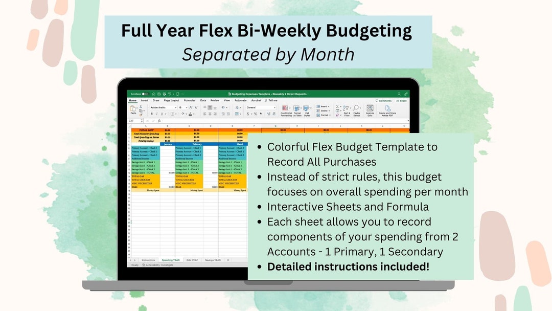 Budget Spreadsheet for Excel | Bi-weekly Payments, Monthly Spending ...