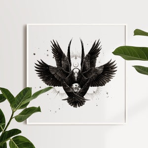 Celestial Raven Bird Wings Illustration Art Painting Print, Astrology ...