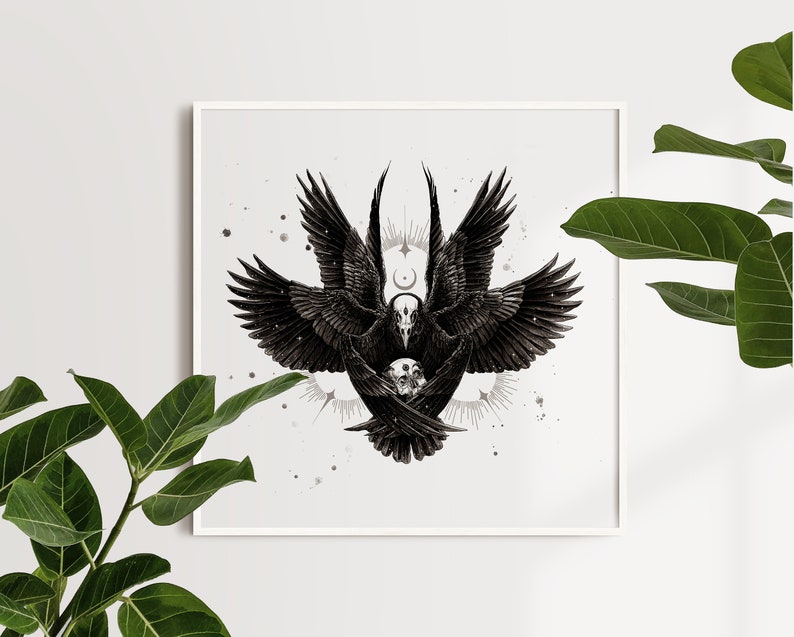 Celestial Raven Bird Wings Illustration Art Painting Print - Etsy