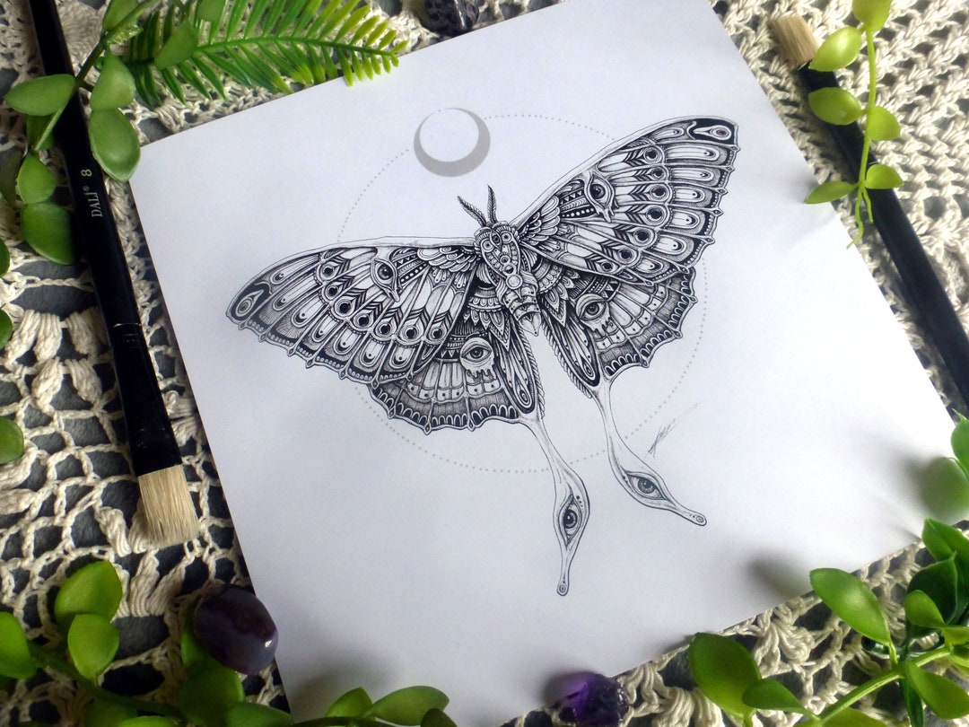 REDUCED Luna Moth Mystical Zentangle Art Illustration Digital Print ...