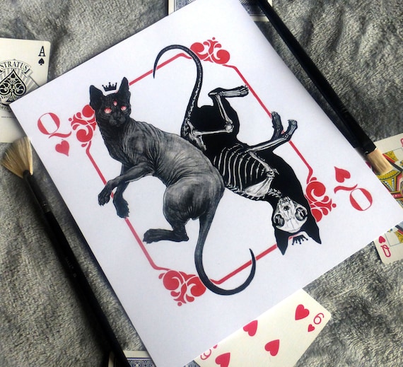 Sphynx Cat Skeleton Gothic Spooky Digital Art Print Queen of | Etsy