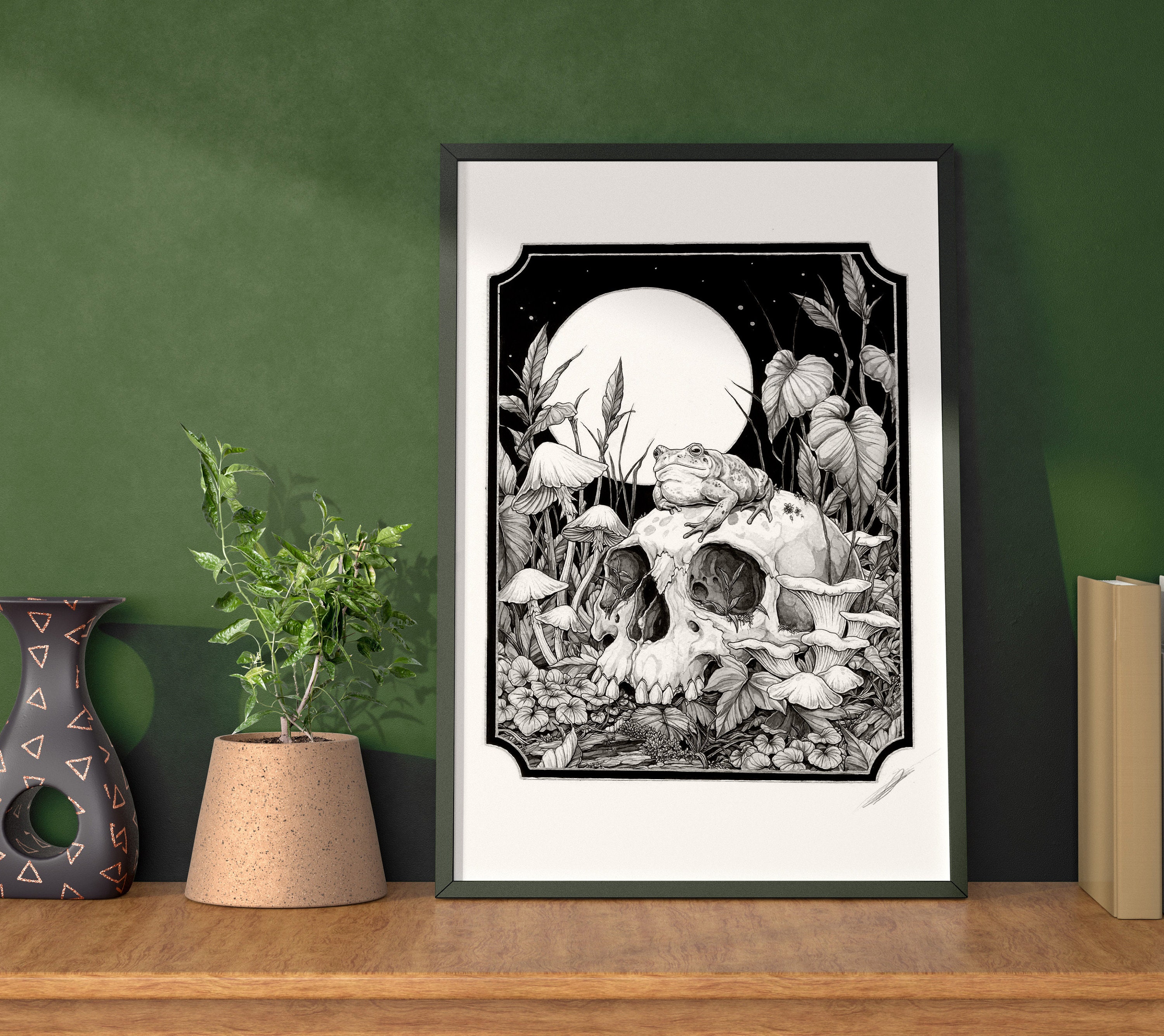 Frog Toad Skull Nature Swamp Art Print, Watercolour Painting Art ...