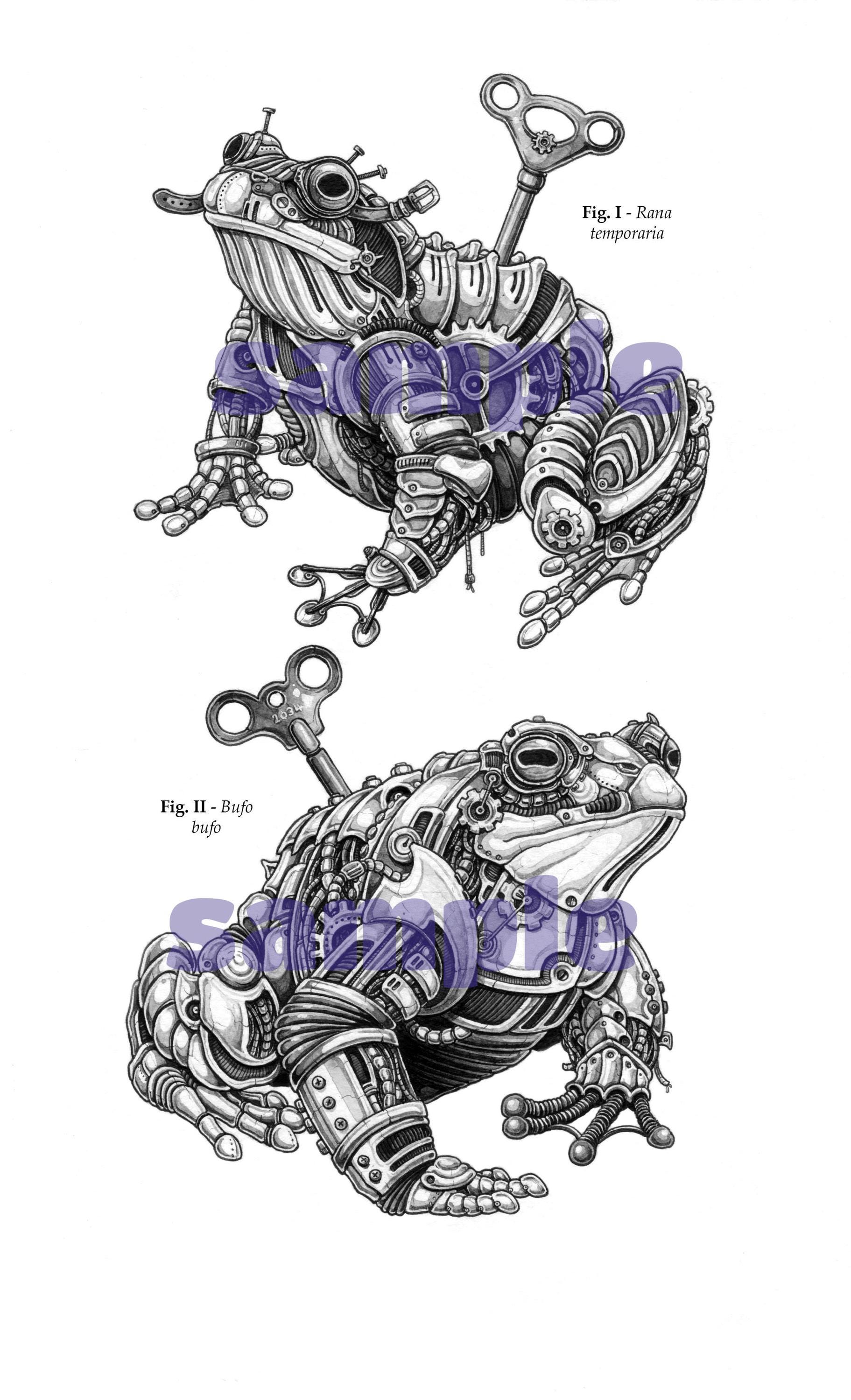 Steampunk Mechanical Frog Toad Design Watercolour Illustration Art ...