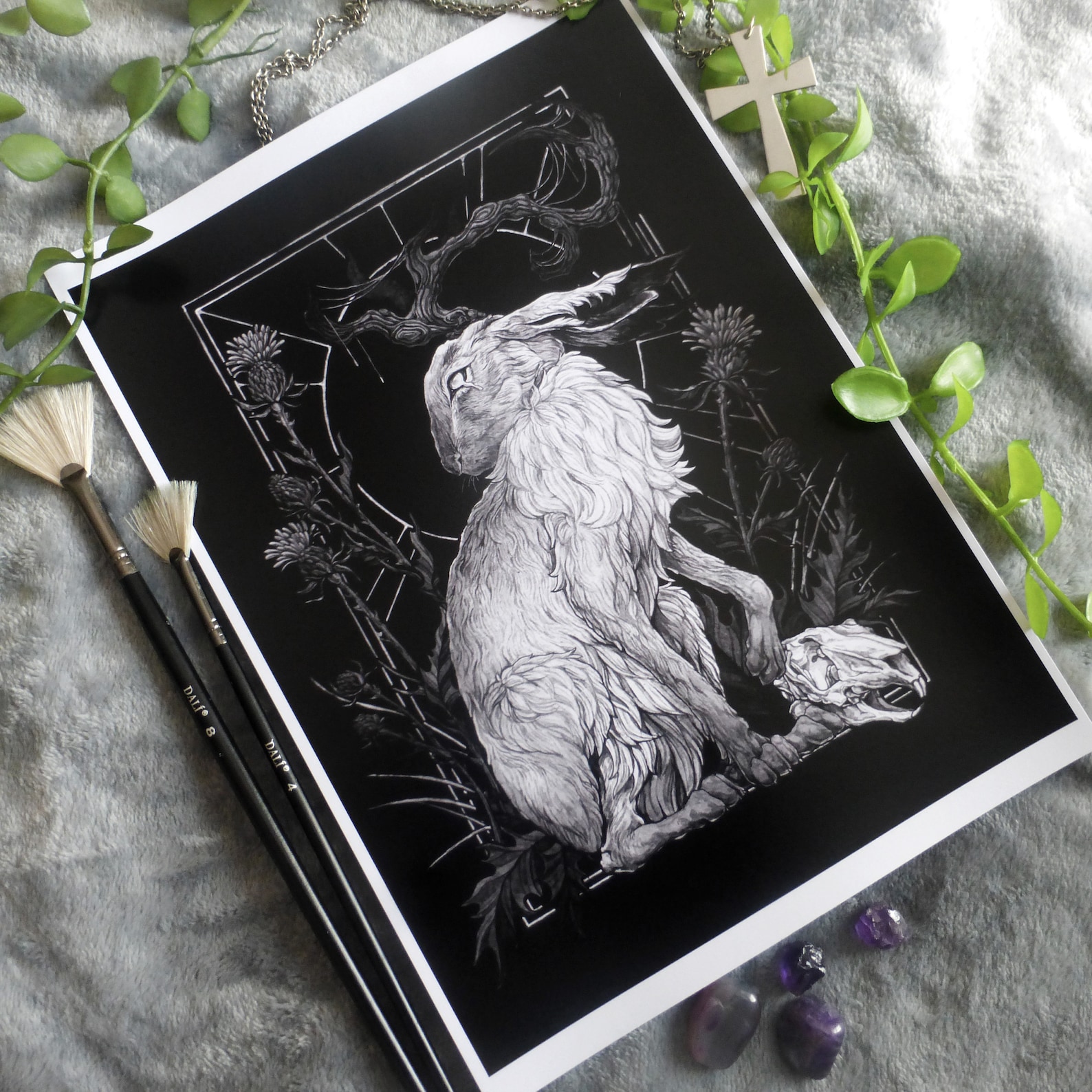 Jackalope Hare Cryptid Watercolour Painting Illustration Print, Hare ...