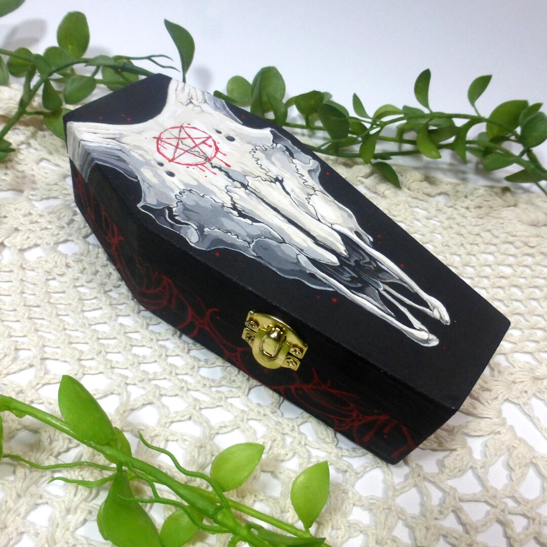 Hand Painted Goat Skull Demon Coffin Shape Trinket Box, Upcycling Eco ...