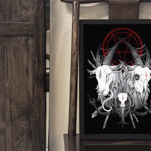 Demon Satanic Goats Baphomet Illustration Art Painting Print, Pentagram ...