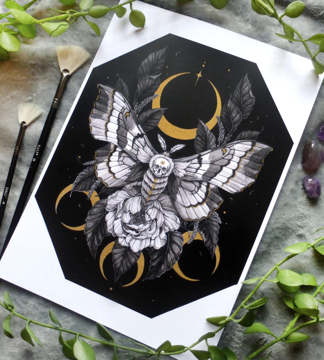 Poplar Hawk Moth Watercolour Painting Illustration Art Digital Print ...