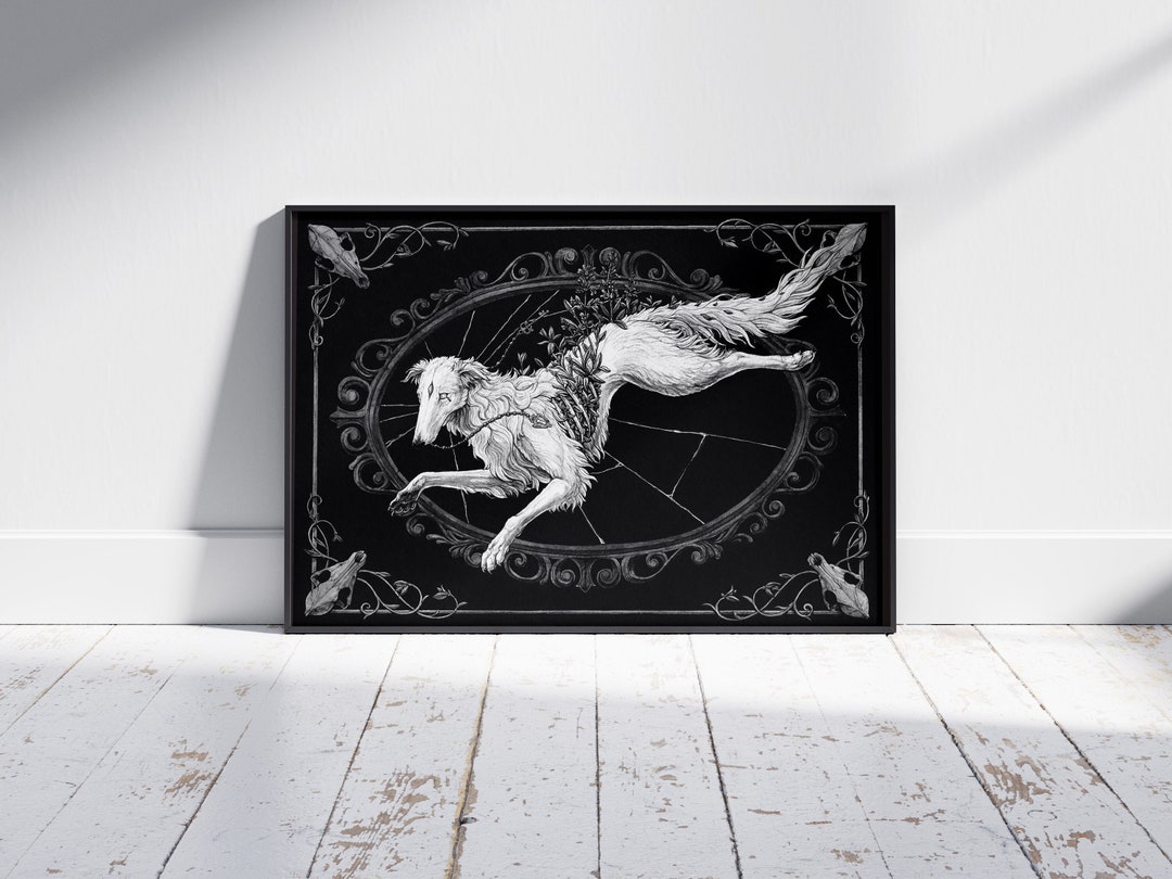 Borzoi Wolfhound Painting Illustration Artwork Print, Gothic Spooky ...