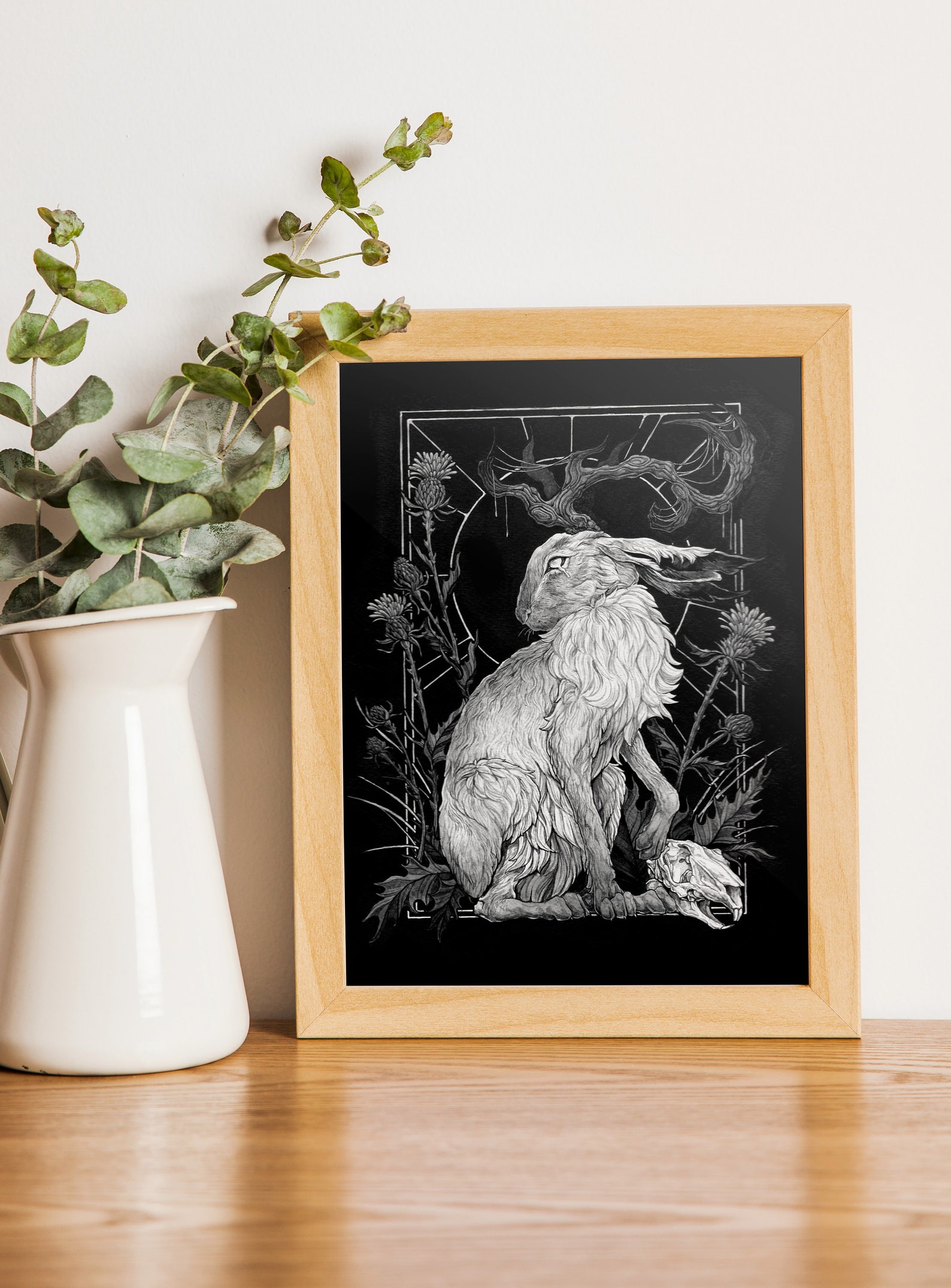 Jackalope Hare Cryptid Watercolour Painting Illustration Print, Hare ...