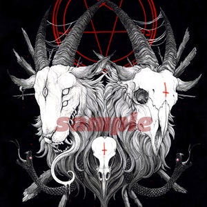 Demon Satanic Goats Baphomet Illustration Art Painting Print, Pentagram ...