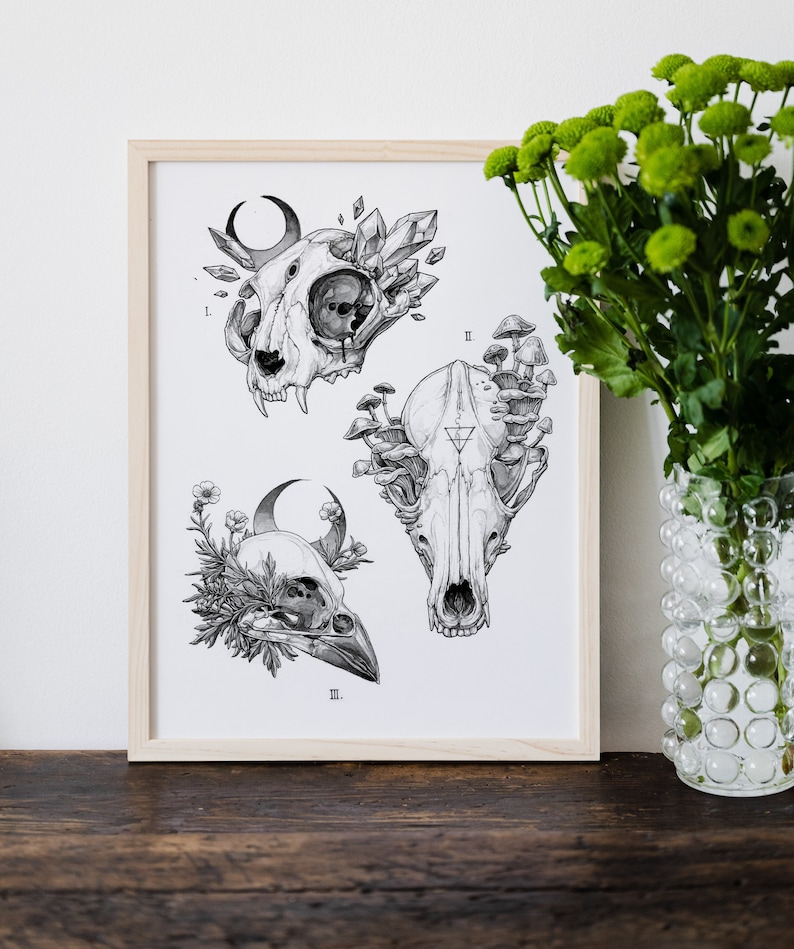 Animal Skulls Tattoo Design Flash Sheet Illustration Art - Etsy