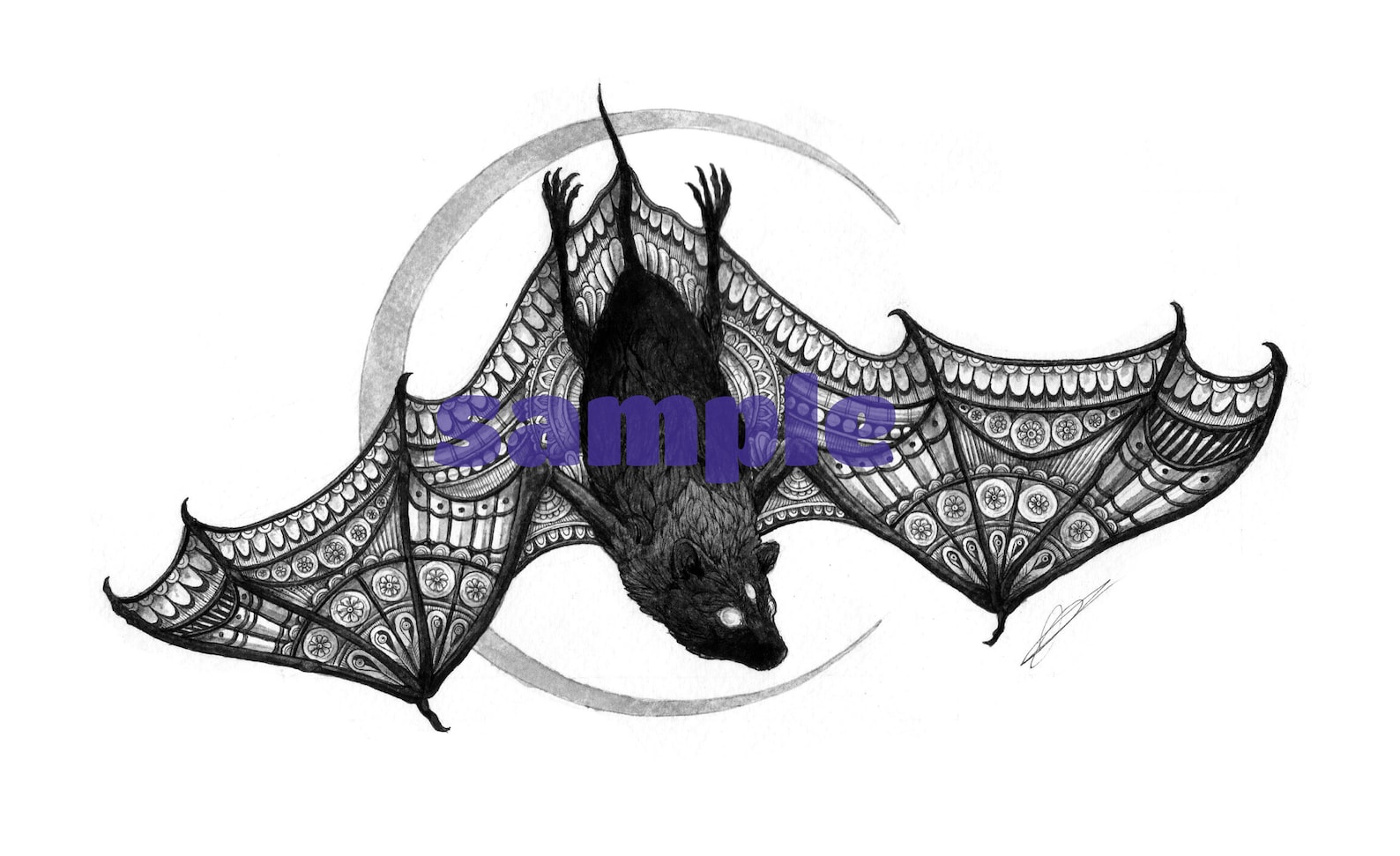 Zentangle Bat Black and White Art Digital Print Detailed Ink | Etsy