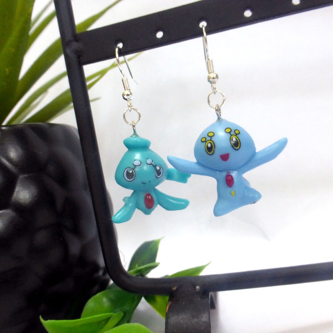 Manaphy Phione Legendary Pokemon Earrings, Upcycled Eco Friendly ...