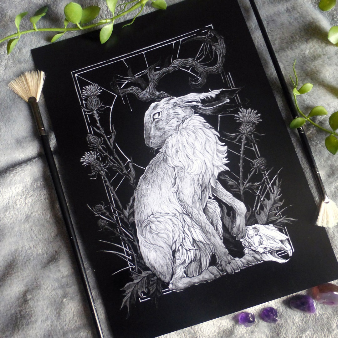 Jackalope Hare Cryptid Watercolour Painting Illustration Print, Hare ...