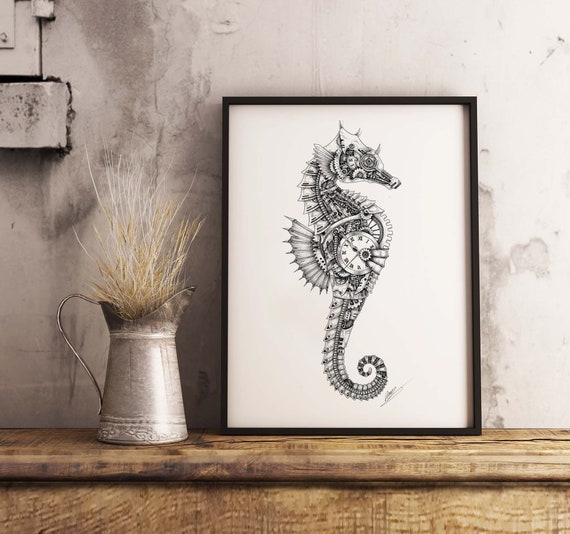 Steampunk Mechanical Seahorse Artwork Digital Print Steampunk | Etsy UK
