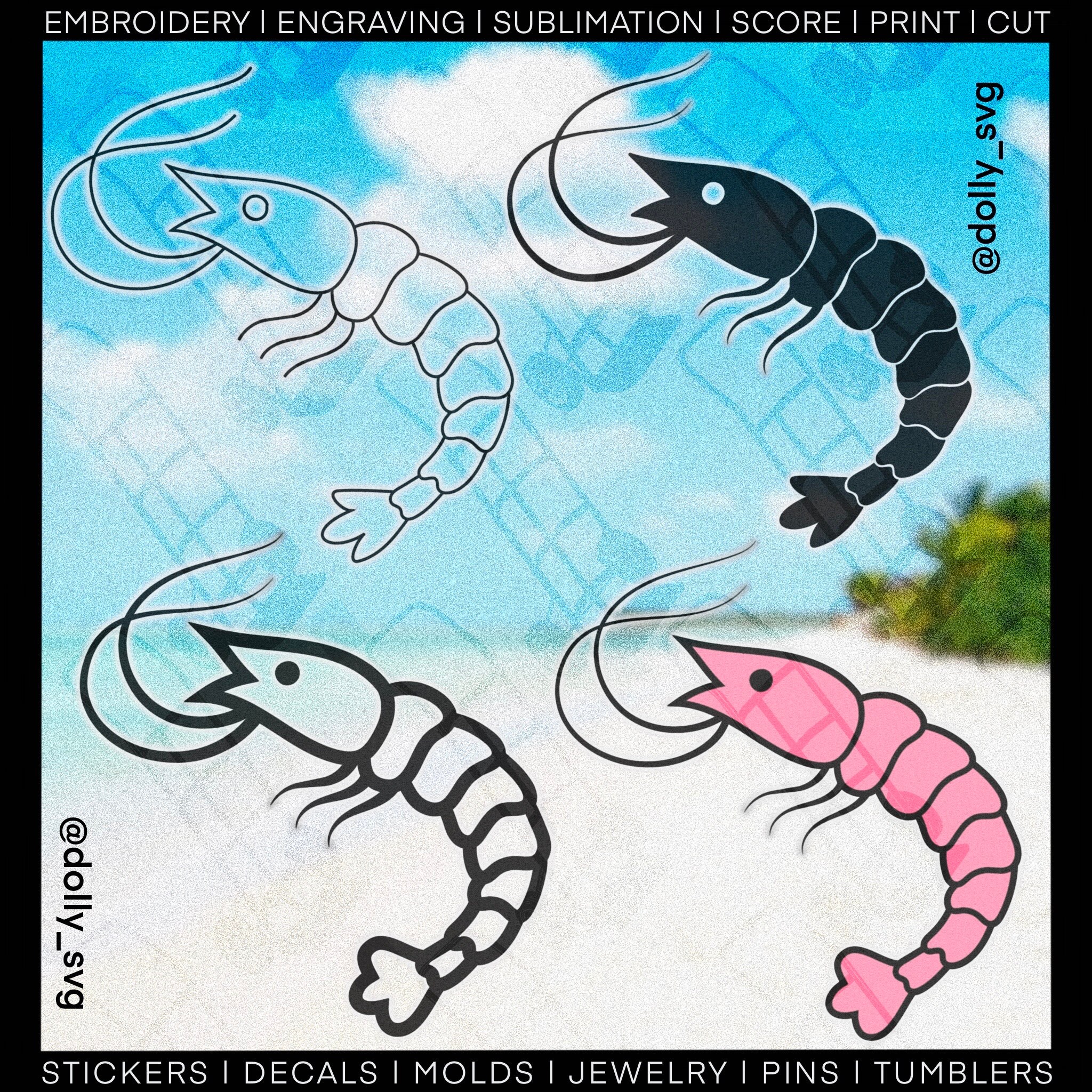 Shrimp SVG PNG Laser, Cricut, Plasma Silicone Mold Engraving Embroidery ...