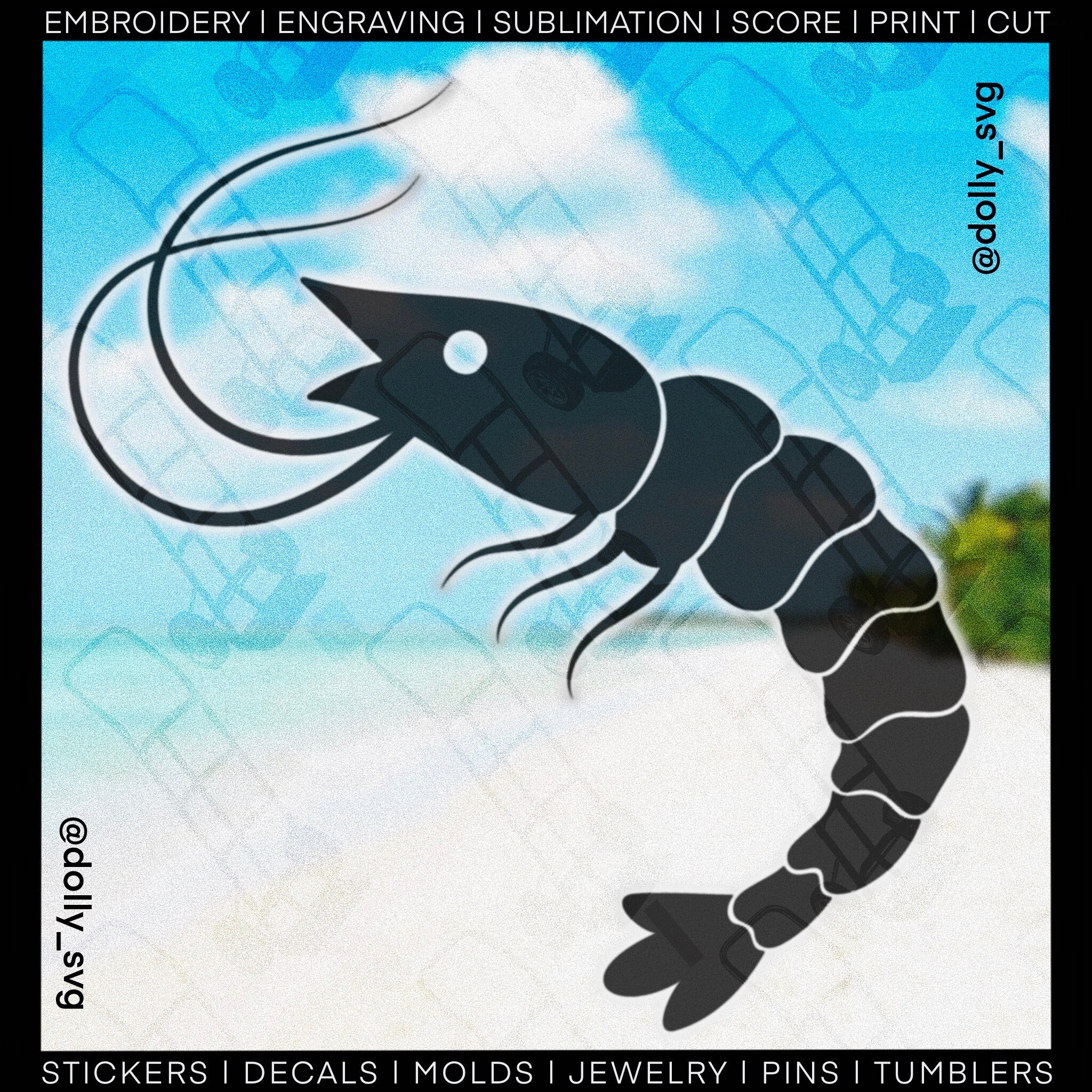 Shrimp SVG PNG Laser, Cricut, Plasma Silicone Mold Engraving Embroidery ...