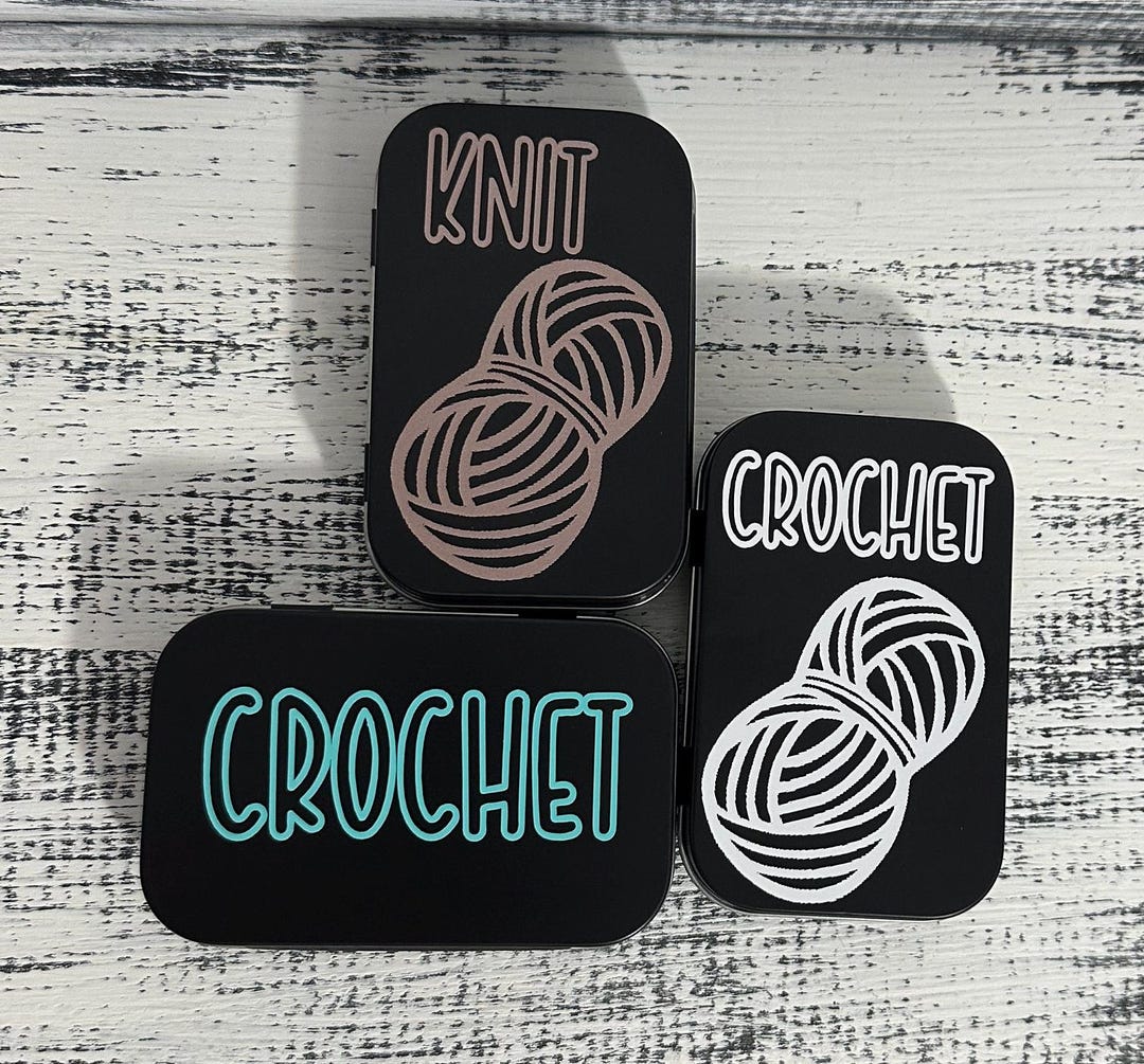 Black Notions Tin With Hinged Lid and Custom Vinyl, Crochet Tin, Knit ...