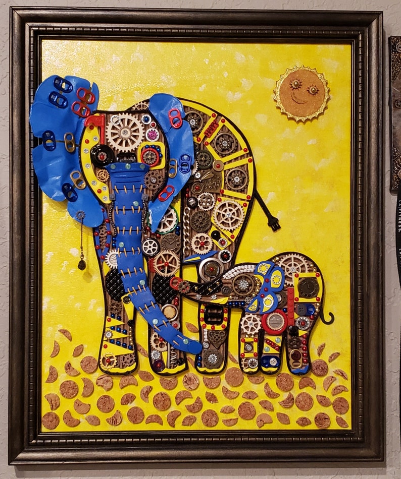 Elephants. Mixmedia Art. 3 D Art. Wall Decor. Homewarming Gift. Hand ...