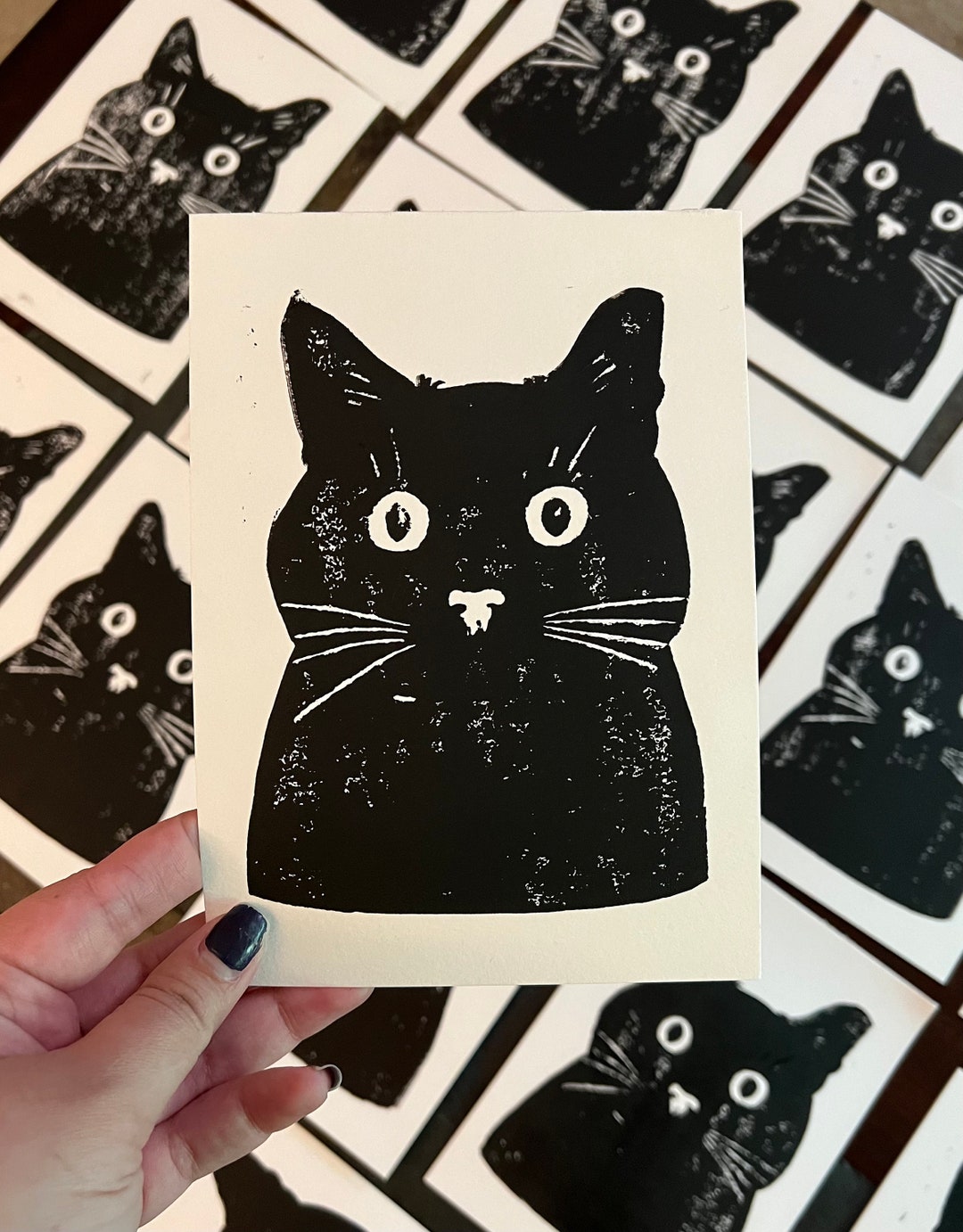5x7 Black Cat Block Print - Etsy