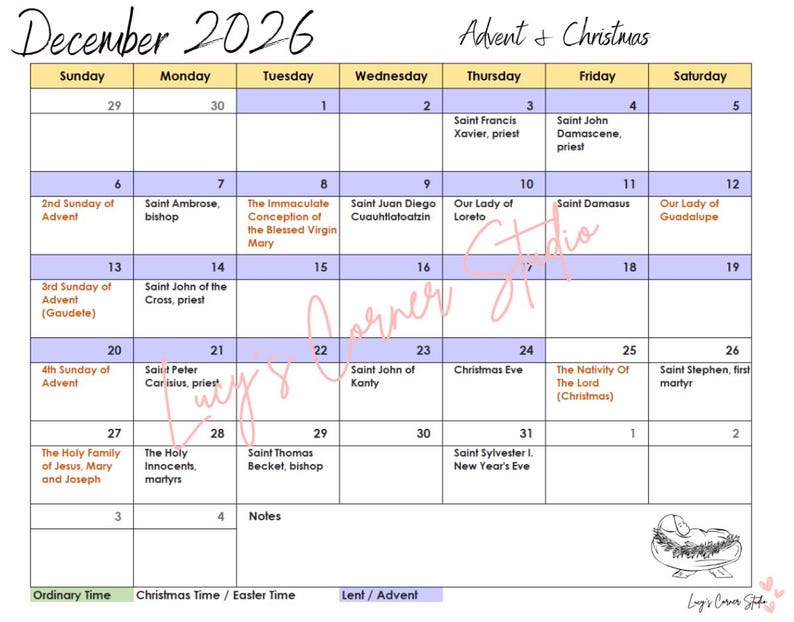 2026 Printable Monthly Catholic Calendar, Liturgical Catholic Calendar ...