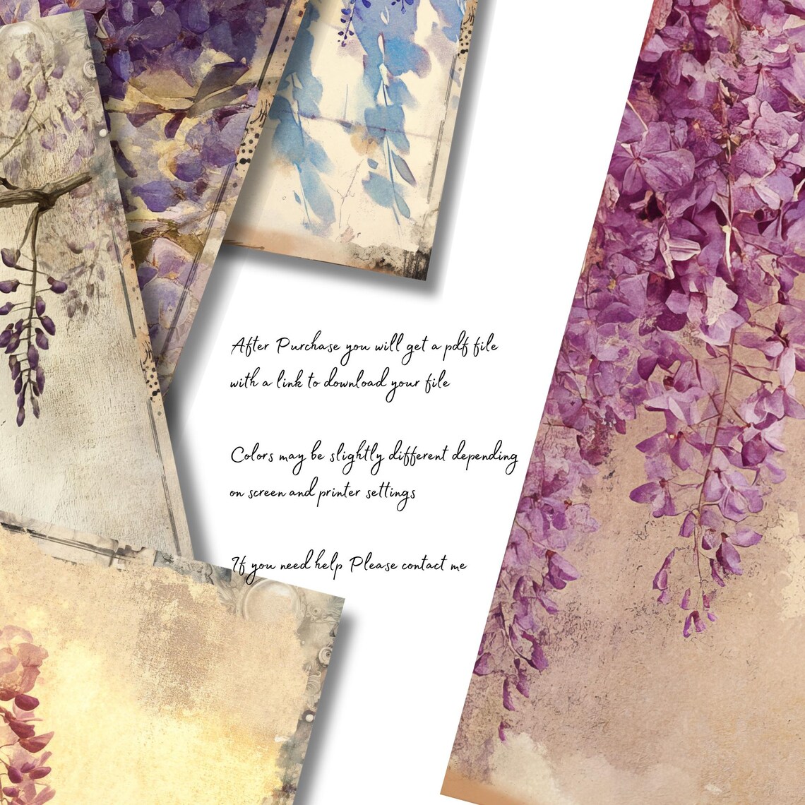 Wisteria Junk Journal Pages | Botanical Scrapbook Paper (digital ...