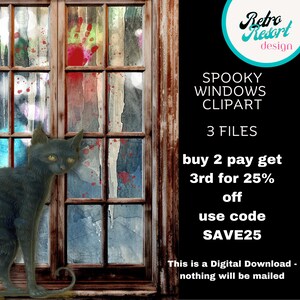 Spooky Halloween Clipart | Scary Window Scene | Ghosts in Windows ...