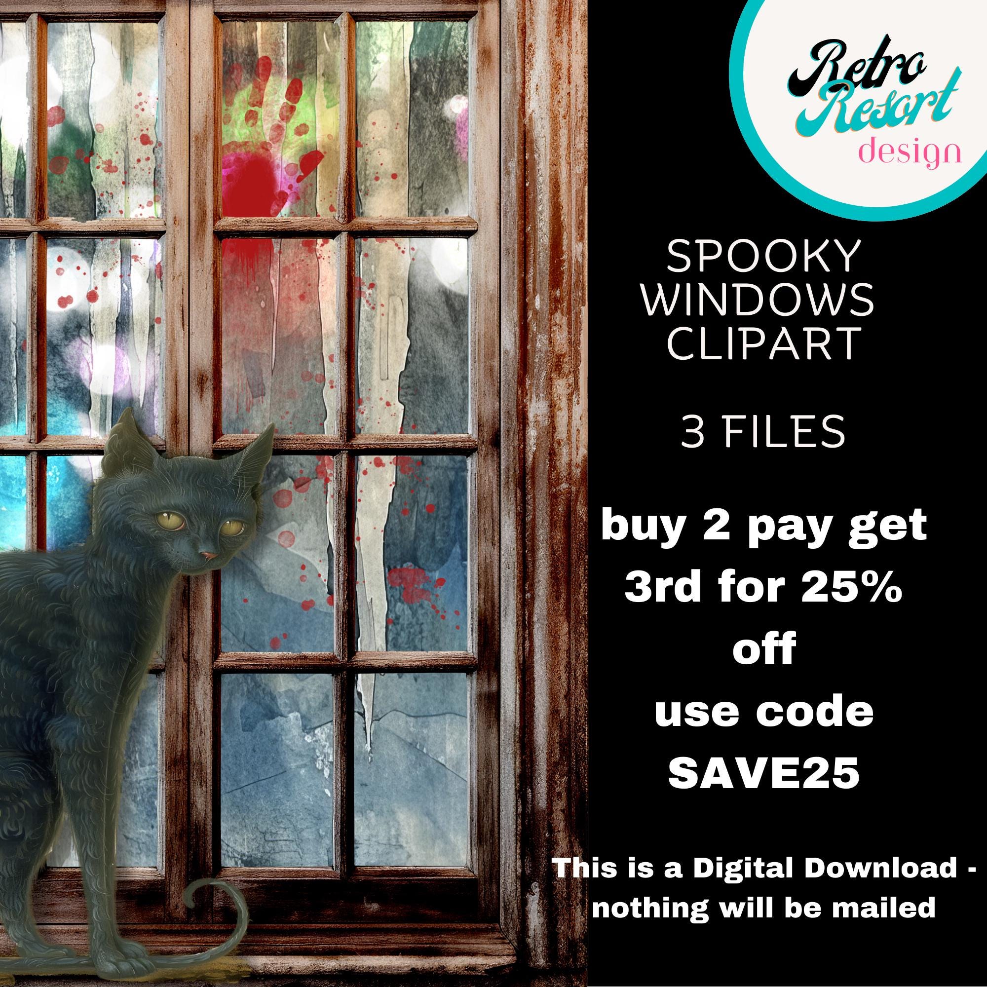 Spooky Halloween Clipart Scary Window Scene Ghosts in Windows Halloween ...