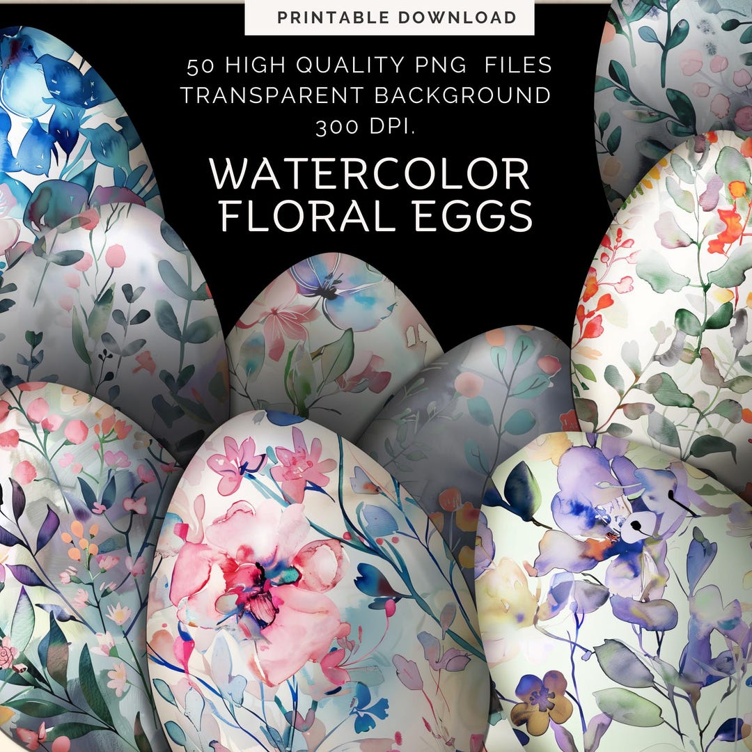 Easter Eggs Clipart, 50 PNG Floral Eggs Bundle, Easter Printables ...