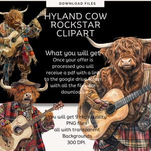 Highland Cow Rockstar Clipart | Highland Cow Png | Rockstar Watercolor ...