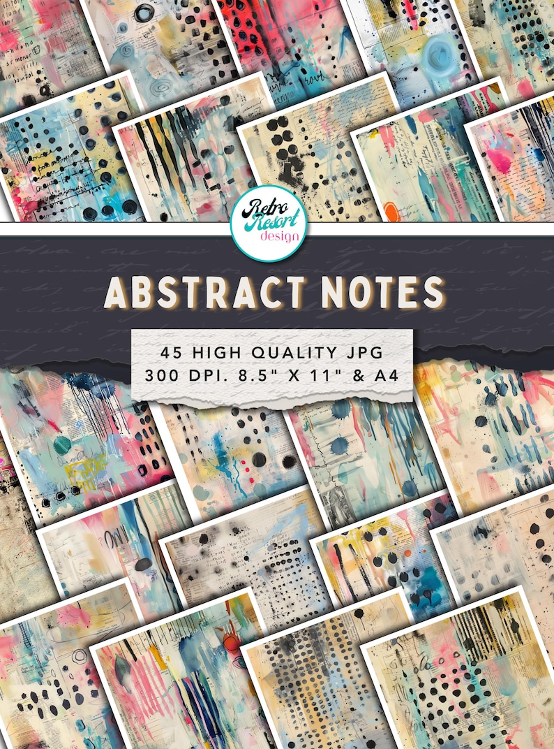 Abstract Notes Digital Pages: 24 Unique Paper, 4 Sizes, A4, 8.5x 11 ...