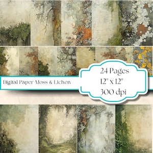 Moss and Lichen Digital Paper, Printable Scrapbook Paper Set, Lichen ...