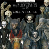 STRANGER PAPER FAMILY Halloween Paper Dolls Hand Drawn Watercolor Scary ...