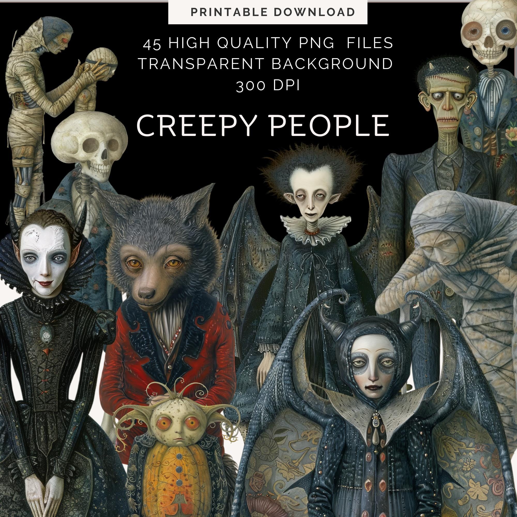 Whimsical Creepy Paper Doll | Fussy Cut | Peculiar | Quirky People ...
