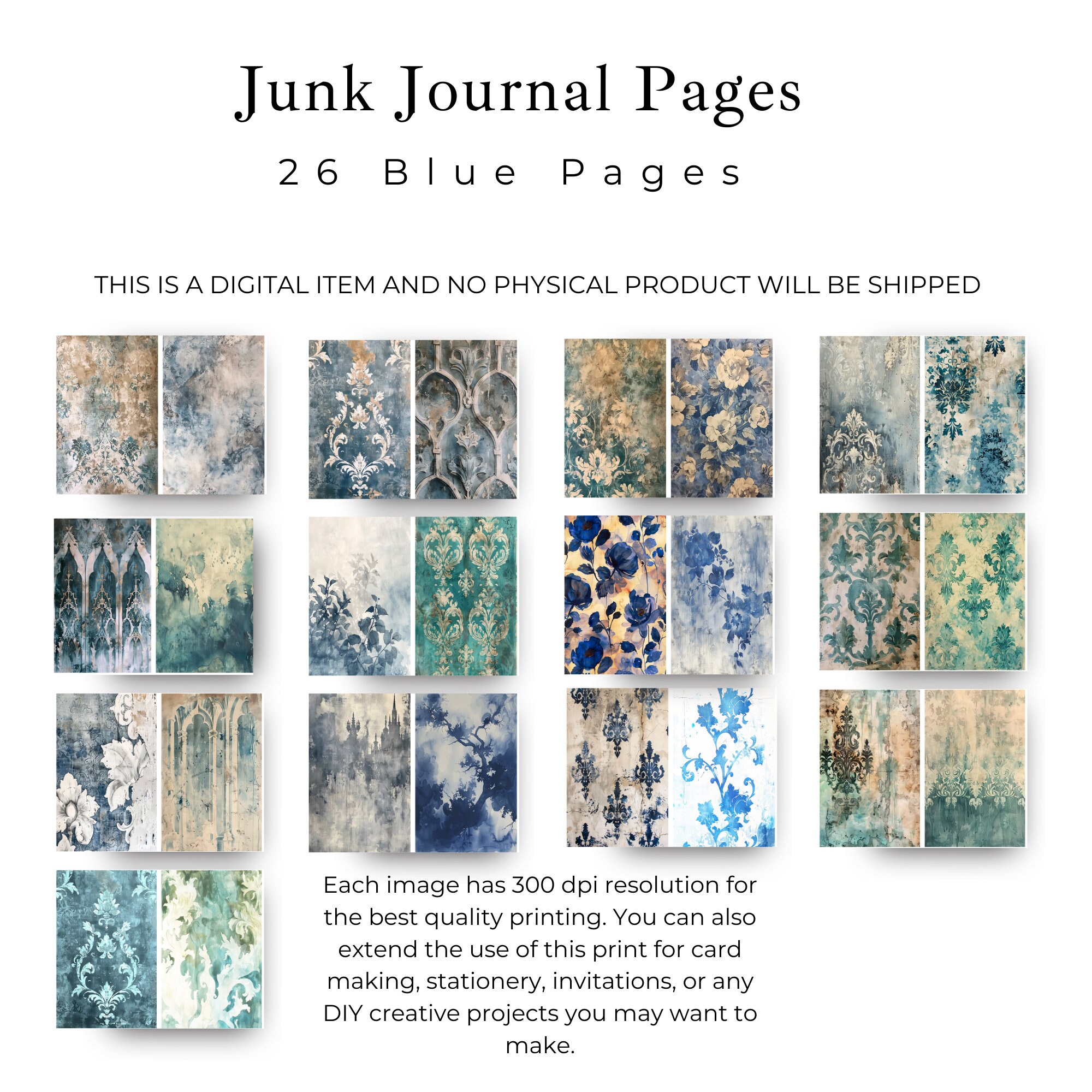 Blue Journal Pages Digital Download Junk Journal Kit Digital Paper ...
