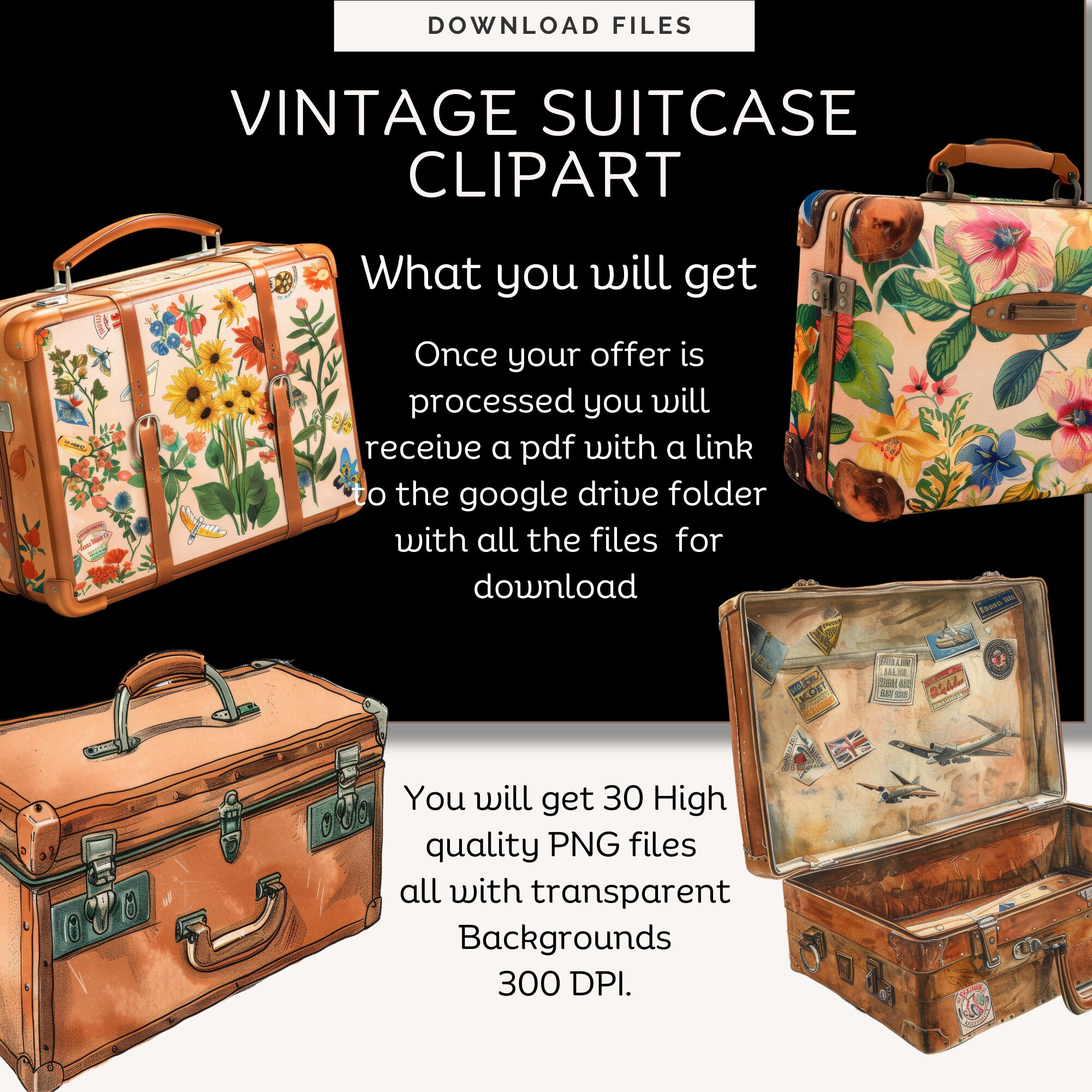 Watercolor Vintage Suitcase Clipart | Travel Illustrations (digital ...
