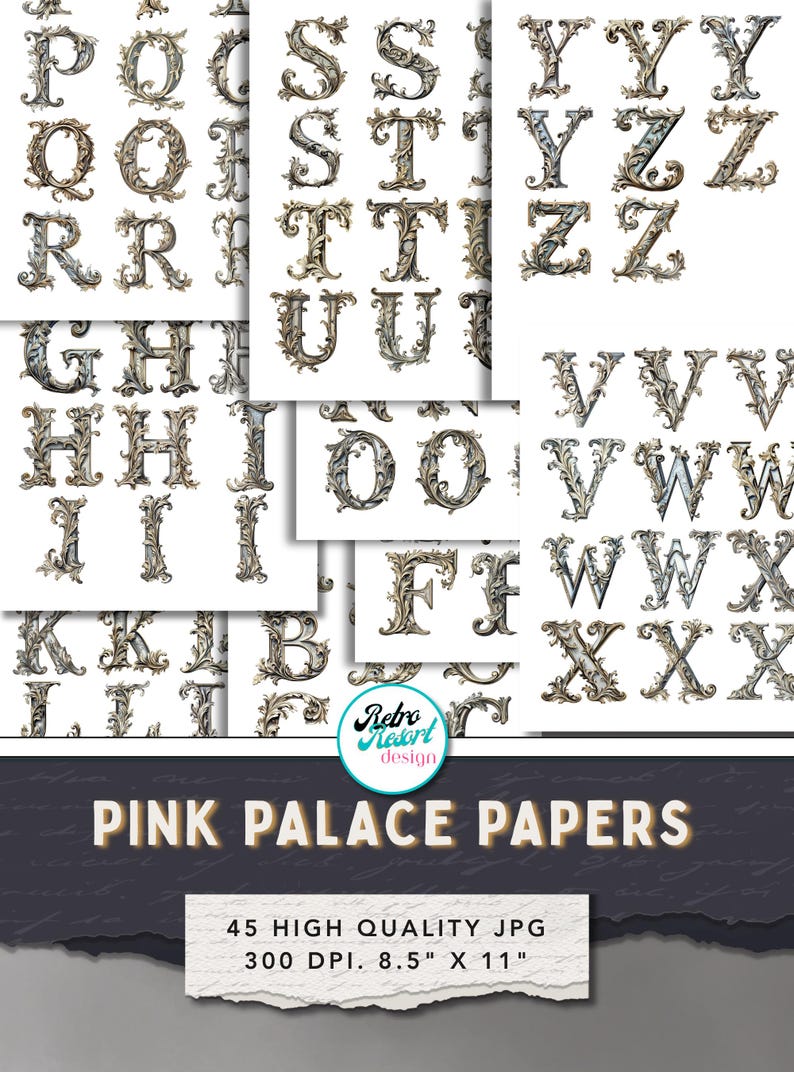 Baroque Letter Clipart: Vintage Monogram Font, Rococo Alphabet (PNG ...