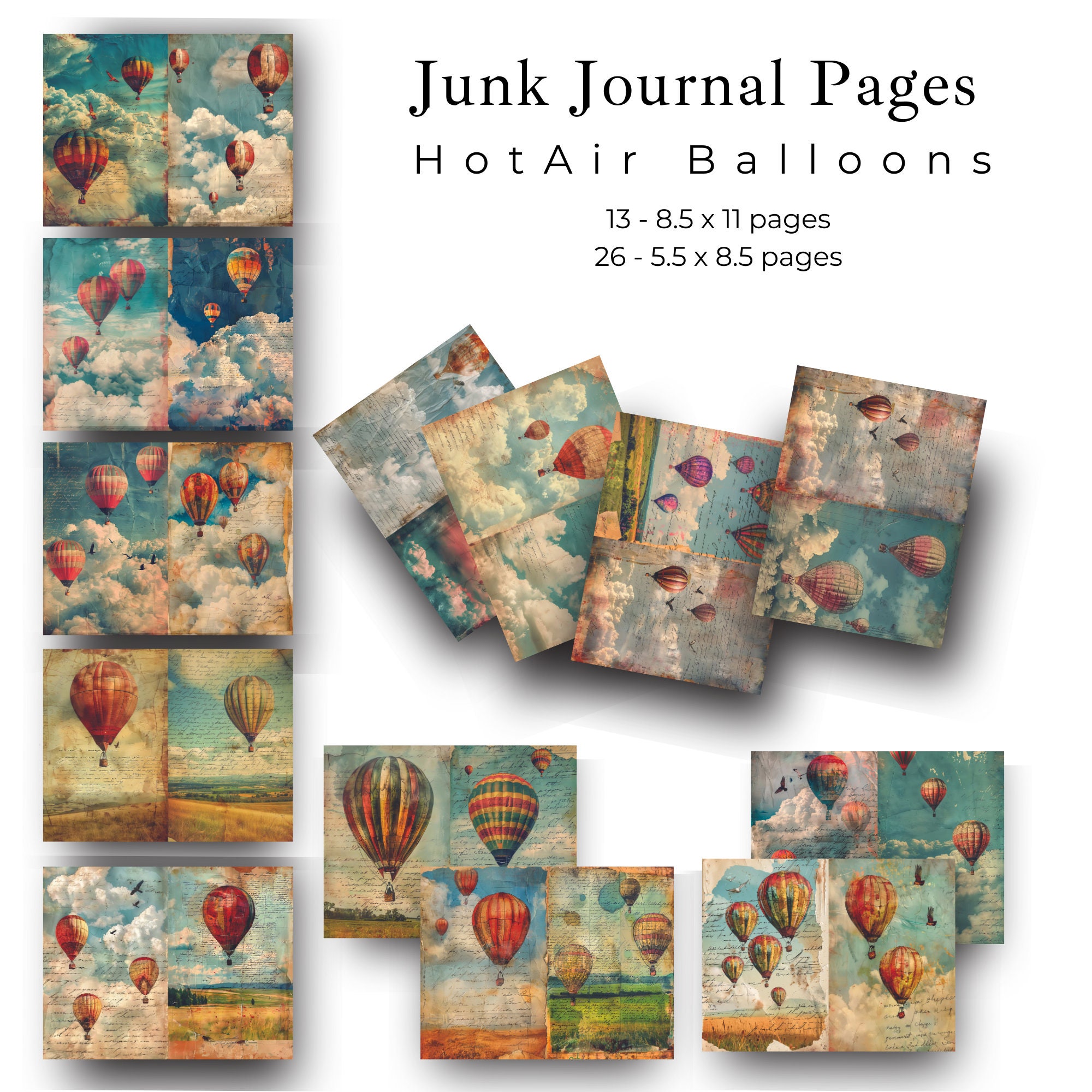 Hot Air Balloon Journal Landscape Clip Art Junk Journal paper Craft ...