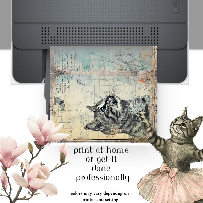 Cute Cat Junk Journal Paper | Vintage Collage Ephemera (digital ...