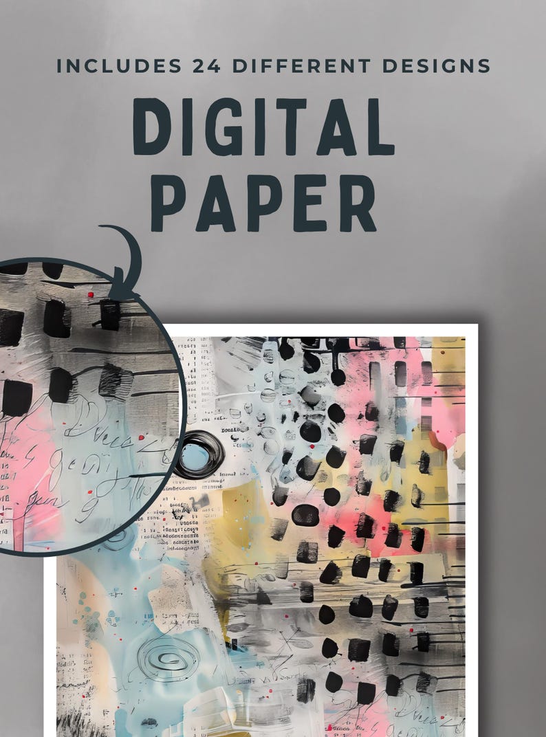Abstract Notes Digital Pages: 24 Unique Paper, 4 Sizes, A4, 8.5x 11 ...