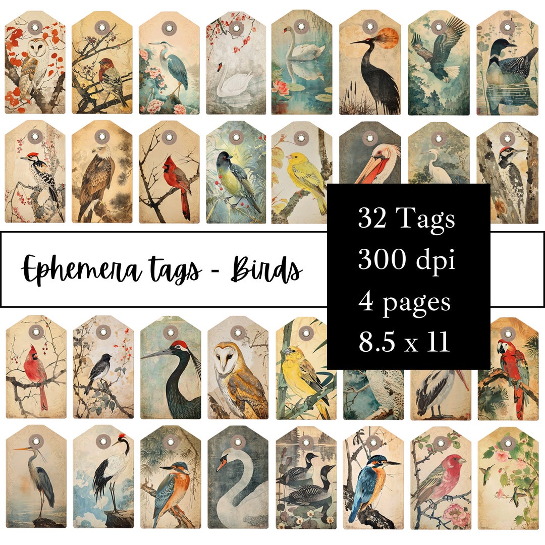 Vintage Bird Journal Tag | Bird Printable Tags | Vintage Garden Birds ...