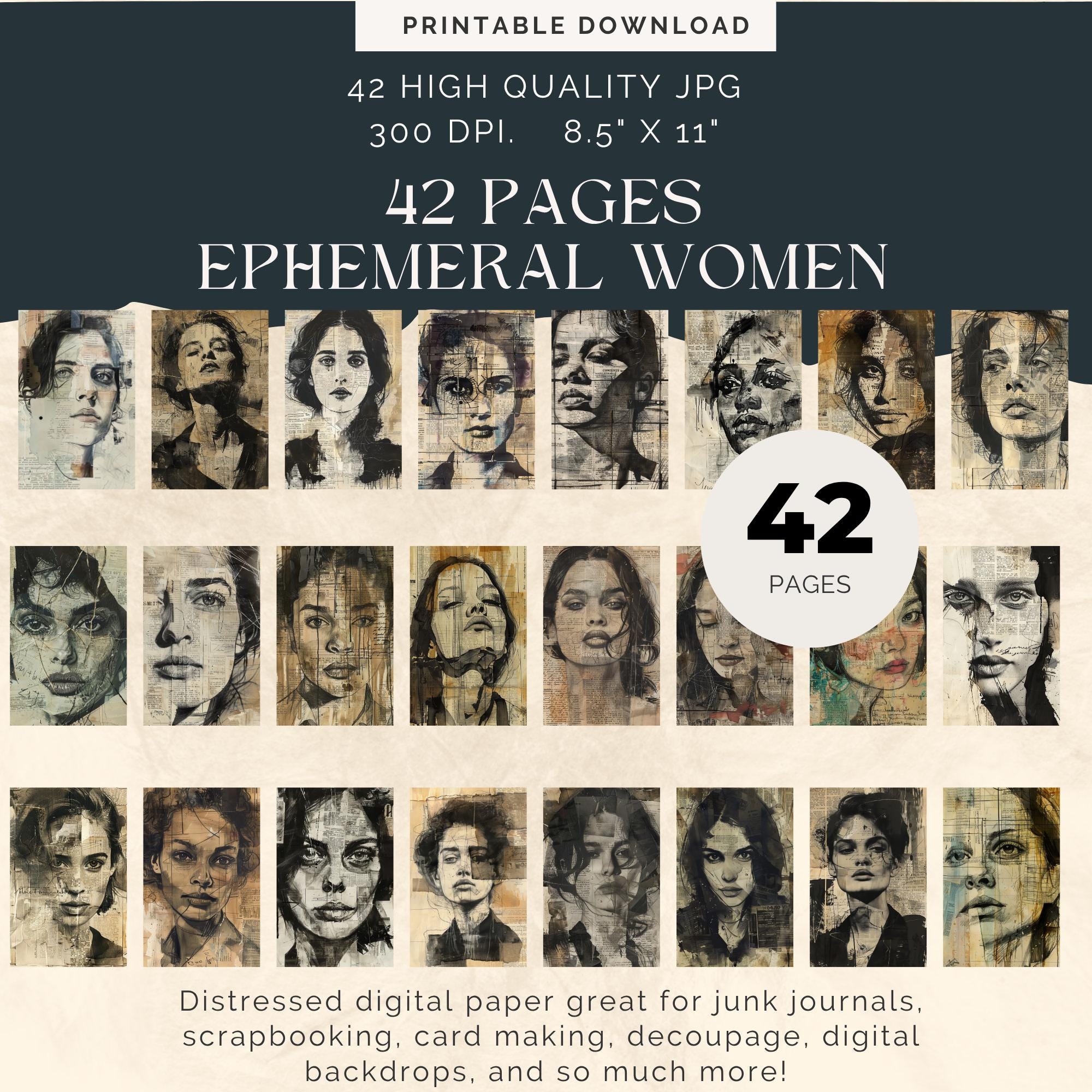 Ephemeral Women: Mixed Media Collage Faces, Digital Junk Journal ...